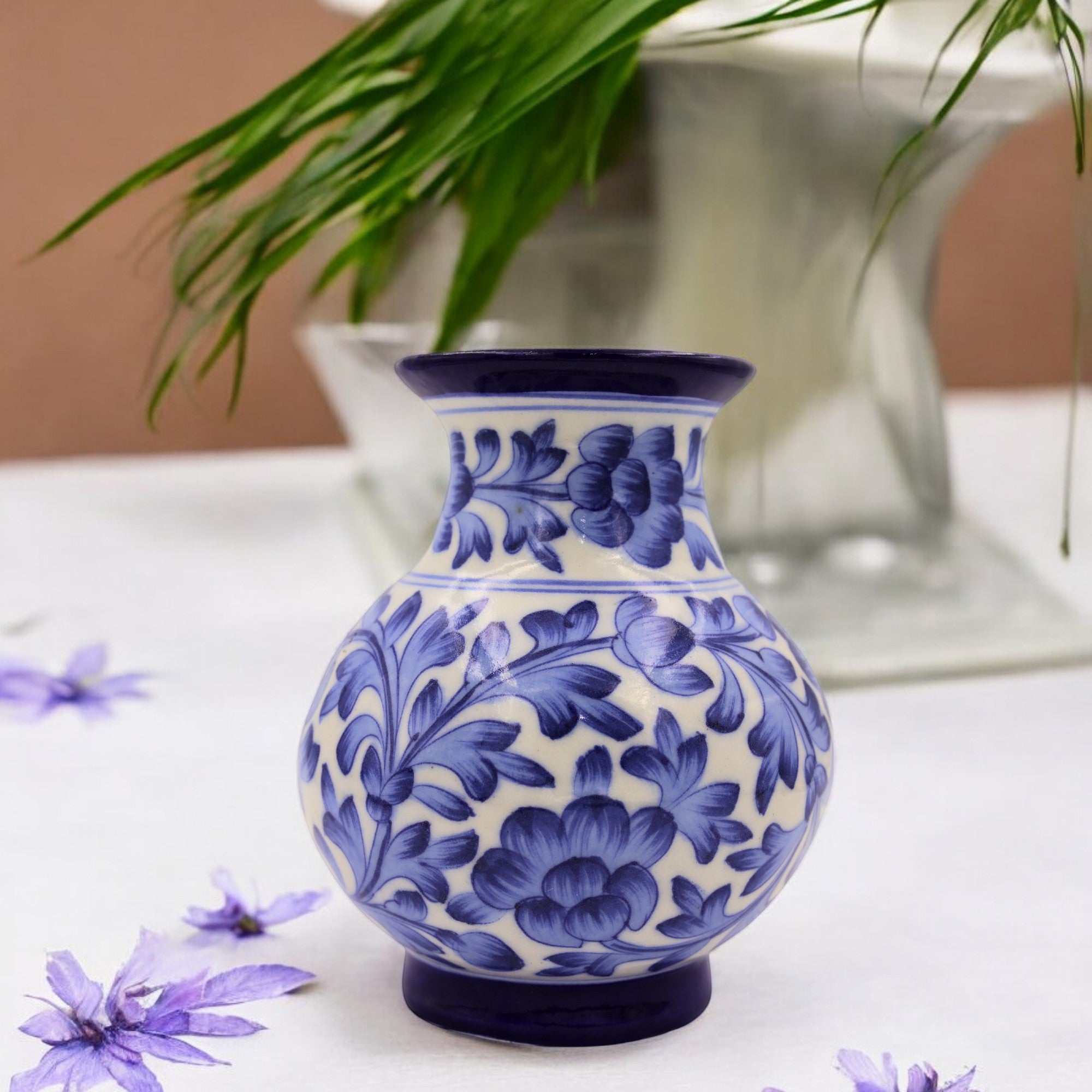 Blue Pottery Flower Vase - Cobalt Blue and White – Natriel