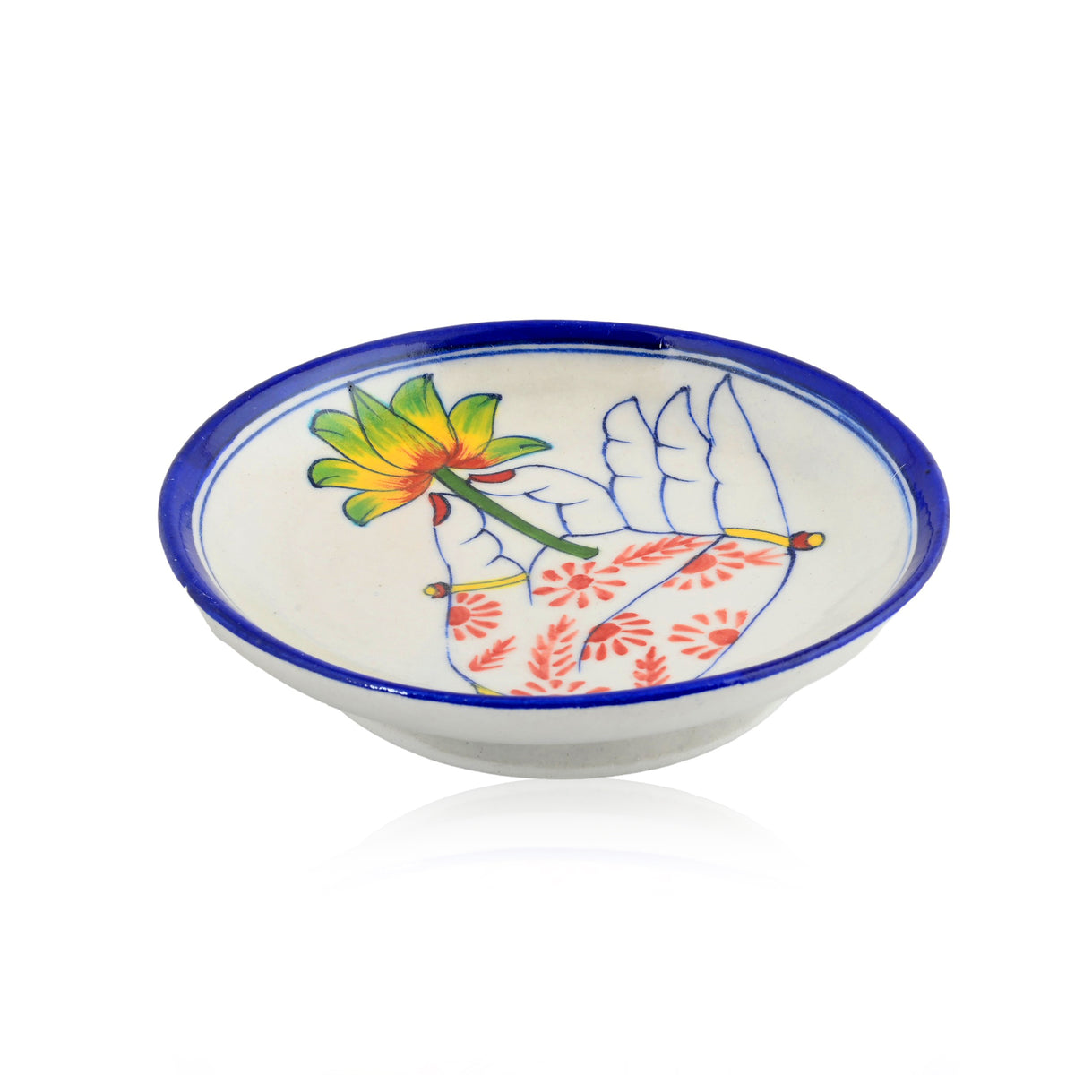Blue Pottery Hand & Floral Pattern Decorative Plate—Ivory and Blue—6 ...
