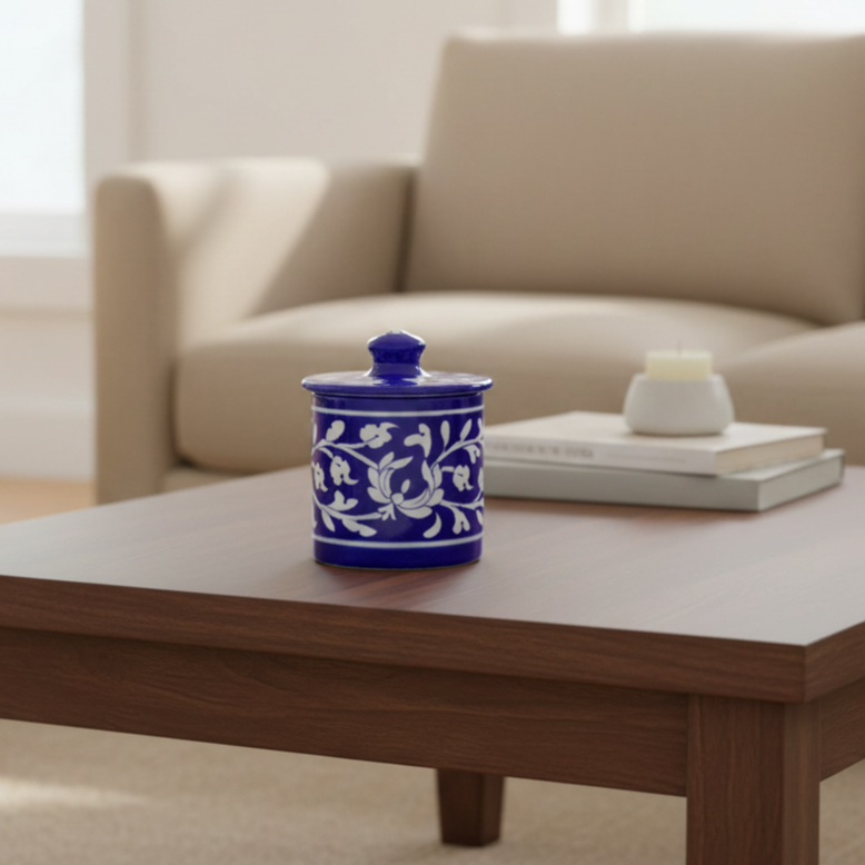 Blue Pottery Jar with Lid - Blue – Natriel