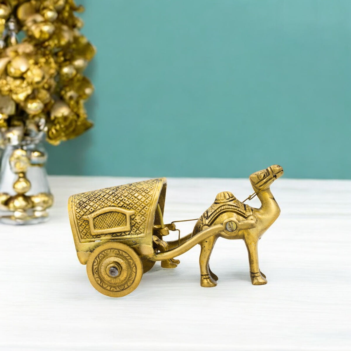 Brass Camel Cart | Handcrafted Golden Camel Figurine with Rider | Raja ...
