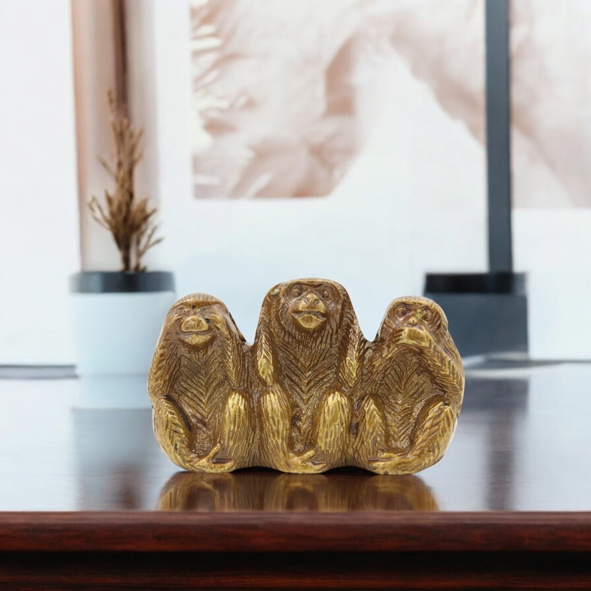 Brass Three Monkeys Statue See No Speak No Hear No Evil Home Office De ...