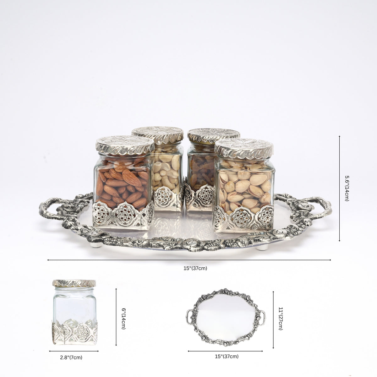 German Silver—Glass Dry Fruit Jar Set with Tray – Natriel
