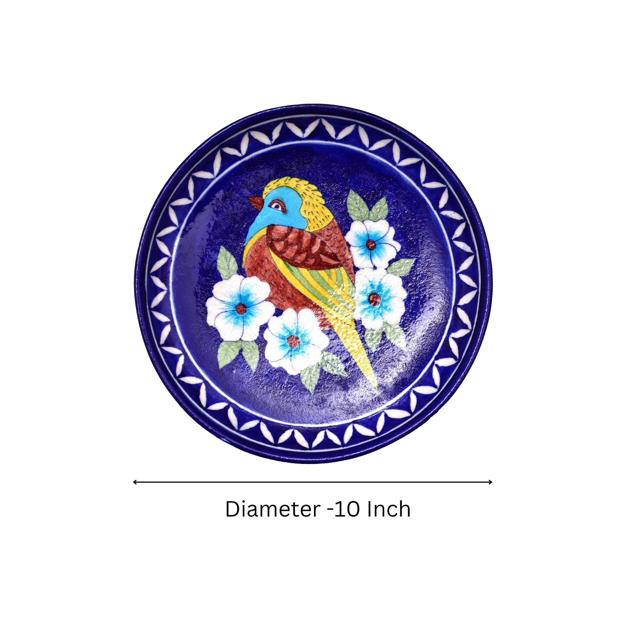 Handcrafted Blue Pottery Decorative Plate—Bird and Floral Pattern – Natriel