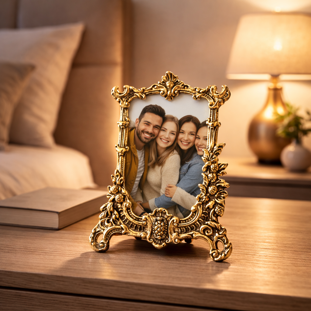 Gold Plated German Silver Photo Frame with Antique Finish – Natriel