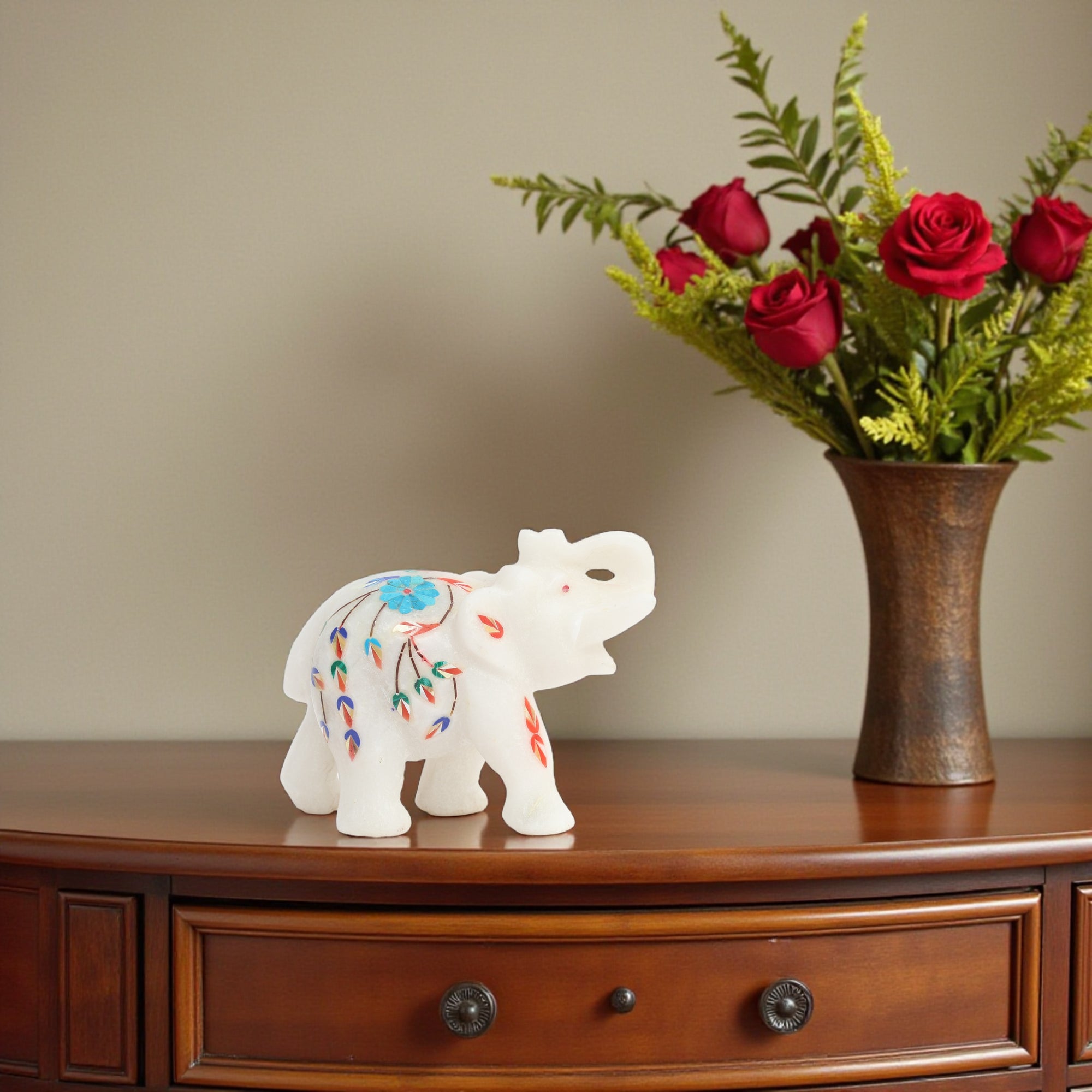 Handcrafted Marble Inlay Elephant (Turquoise)– Pacchikari Stone Inlay ...