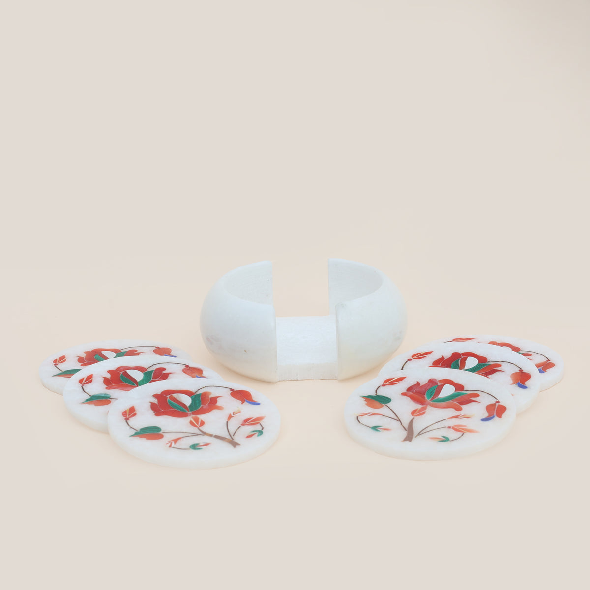 Handcrafted Red Marble Inlay coasters (Set of 6) - Pacchikari Stone In ...