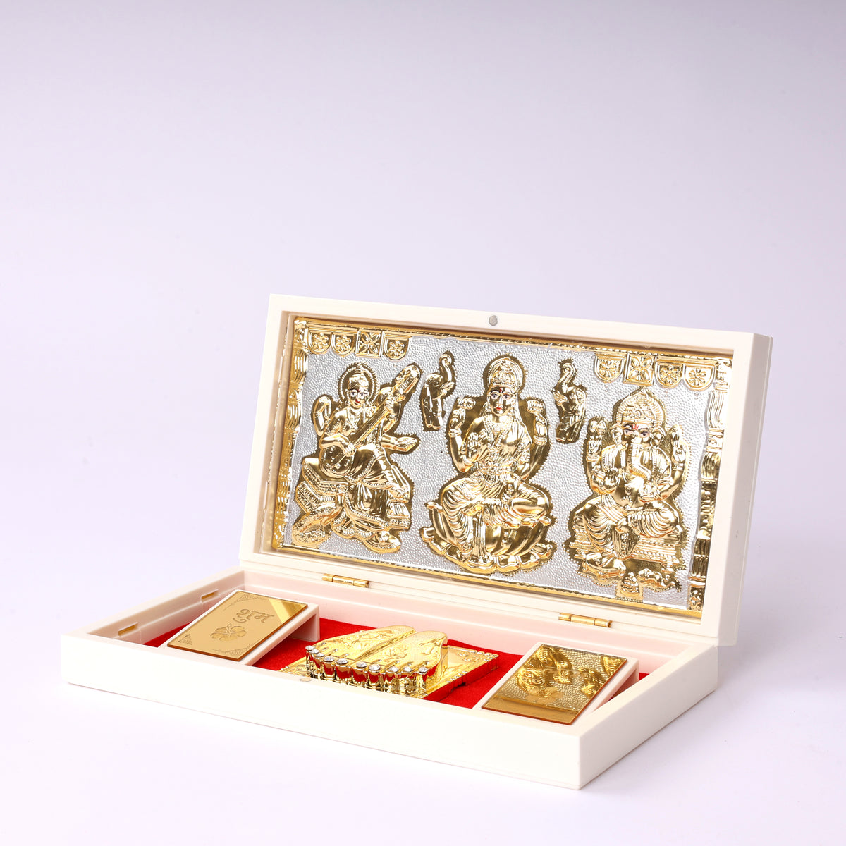 Handcrafted Silver-Plated Charan Paduka Set with Sacred Inscriptions a ...