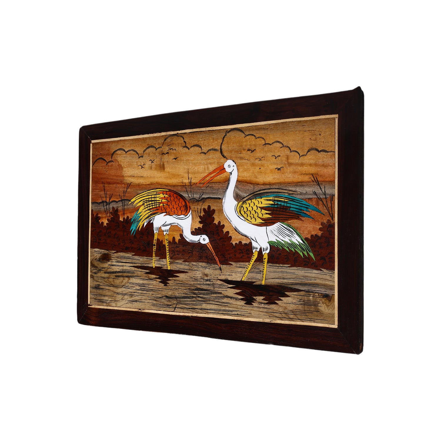 Mysore Inlay Rosewood Painting of Cranes (Landscape) – Natriel