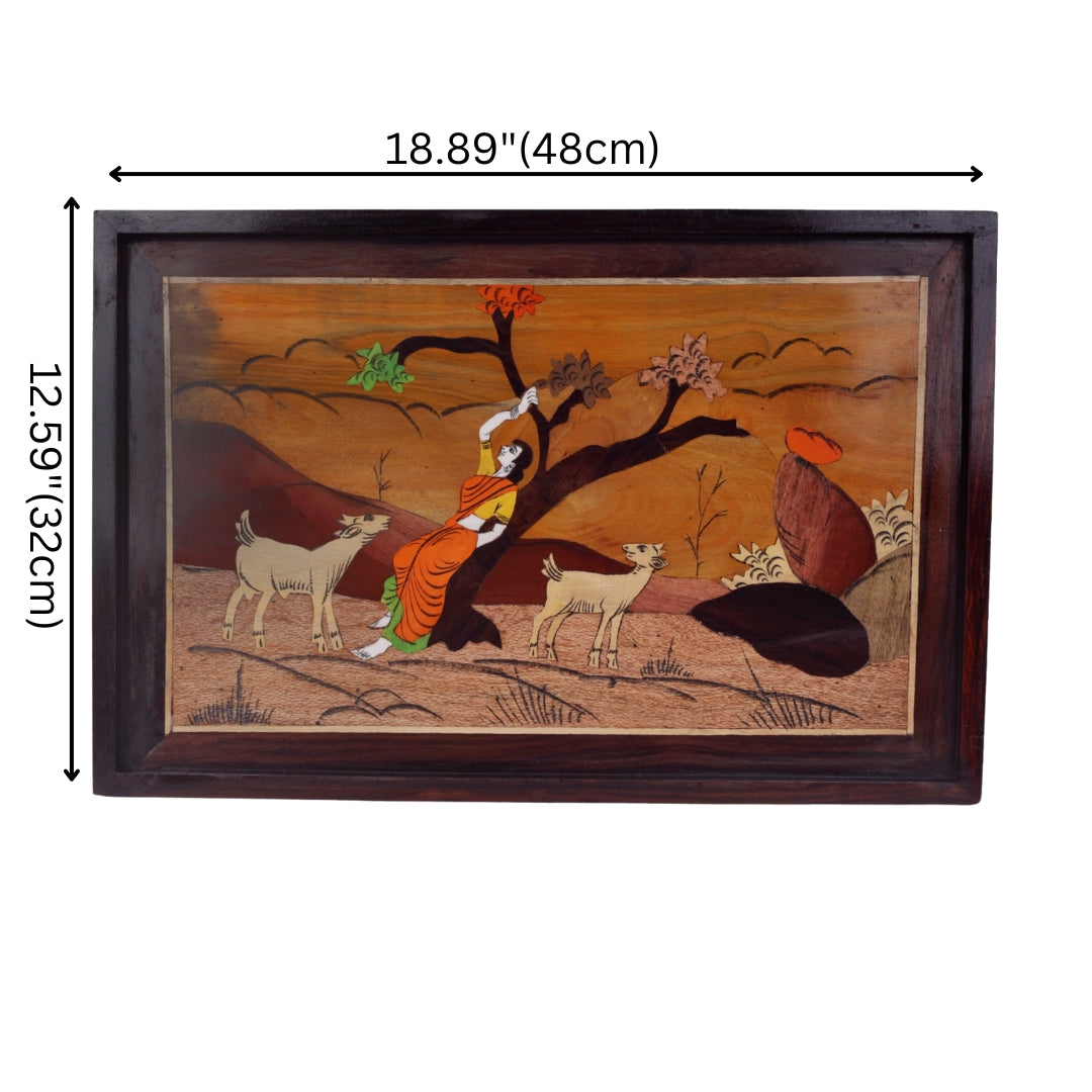 Mysore Inlay Woman with Goats Rural Life Wall Decor – Natriel
