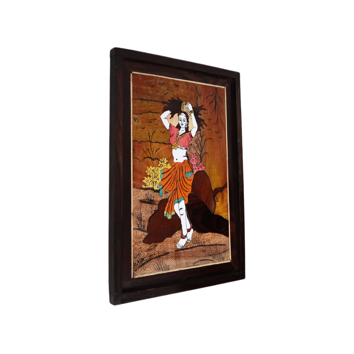 Mysore Inlay Rosewood Painting of a Lady Carrying Bundle of Woods – Natriel