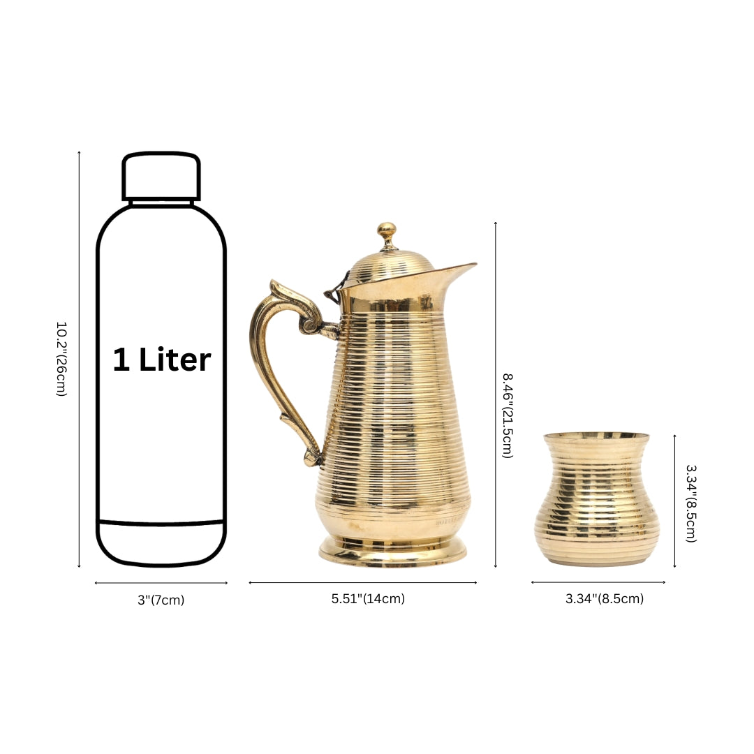 Pure Handcrafted Brass Jug with Glasses Set- 1 litre – Natriel