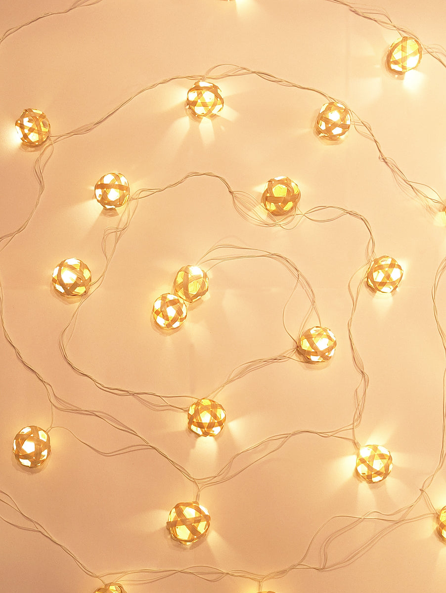 Beige Sphere-Shaped Premium Handmade Bamboo String Fairy Light - Festi ...