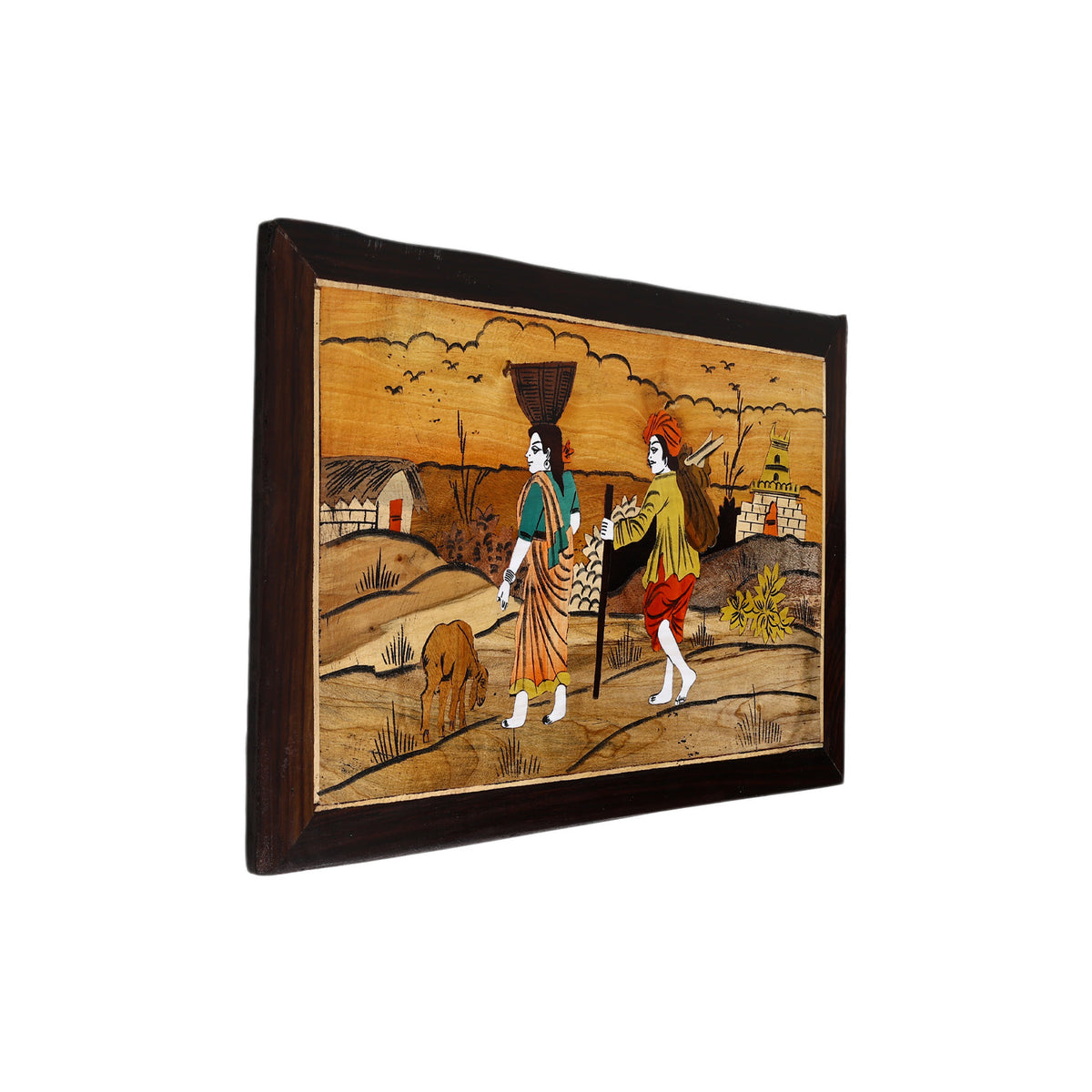 Wooden Mysore Inlay Painting of Rural Couple – Natriel